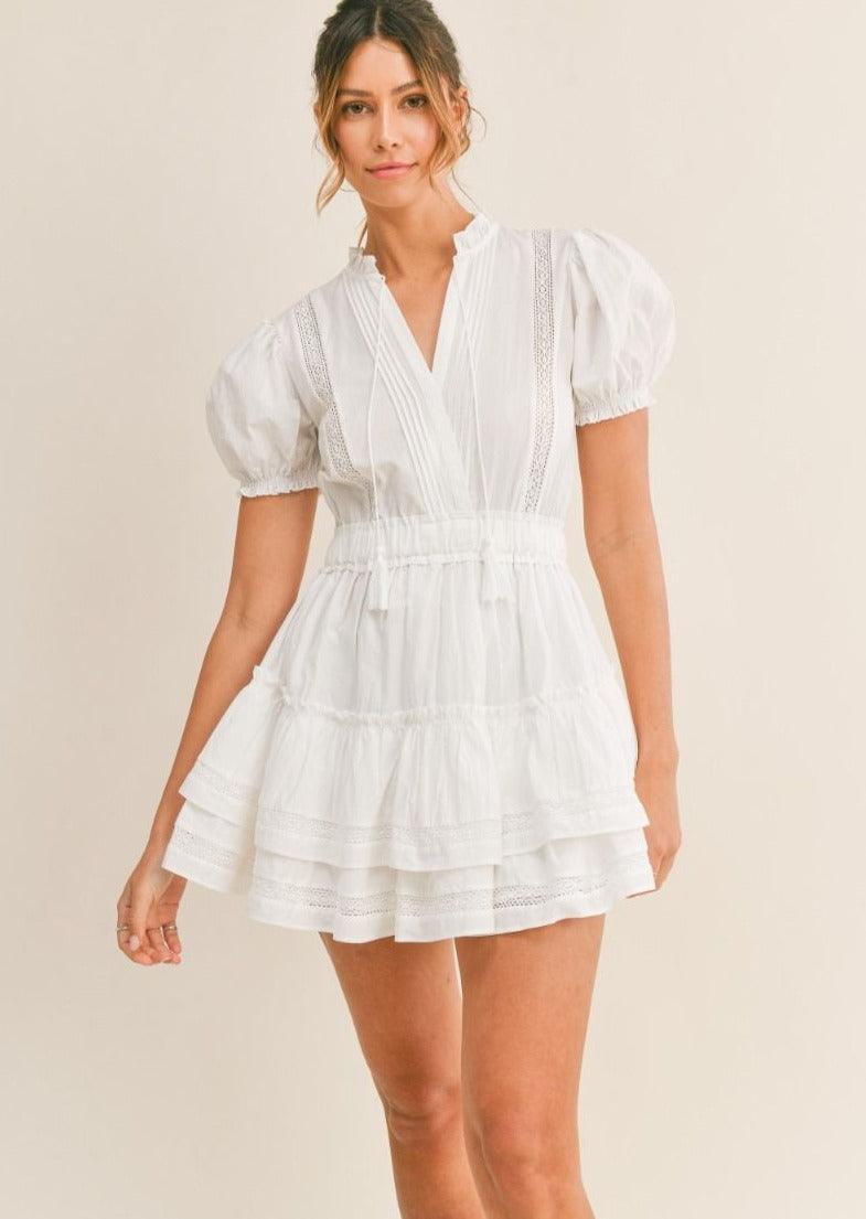 White Cotton Mini Ruffled Dress Bianca – OutDazl